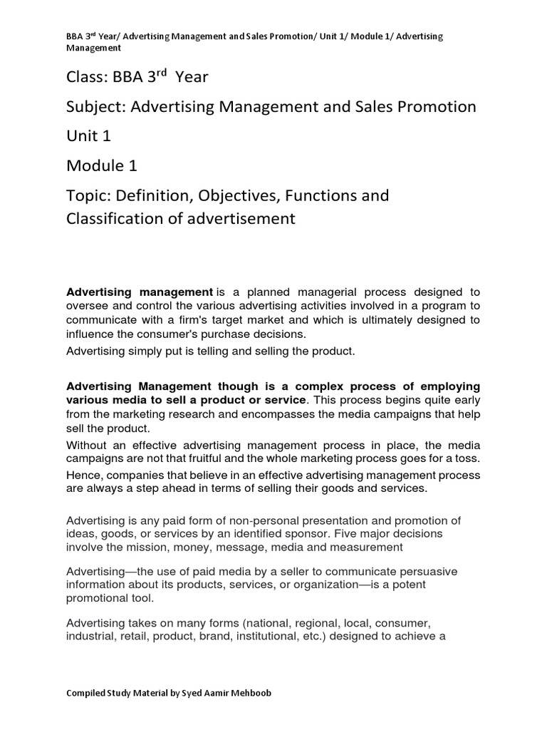 Advt Unit 1 A | PDF | Advertising | Brand