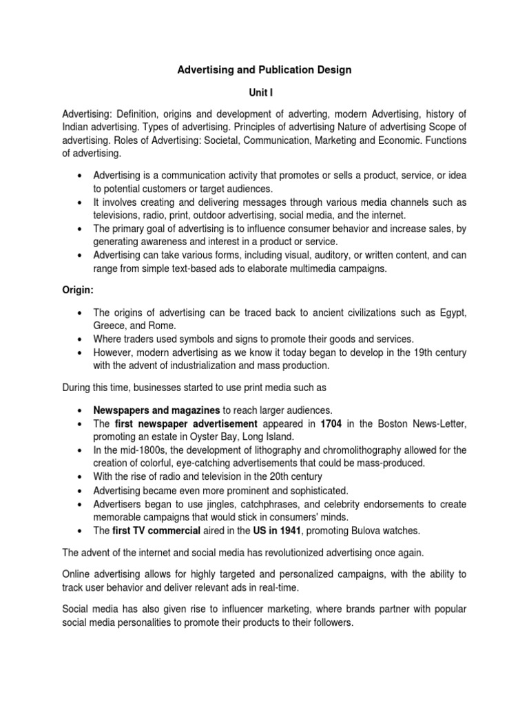 Advertising: History, Types, and Principles | PDF