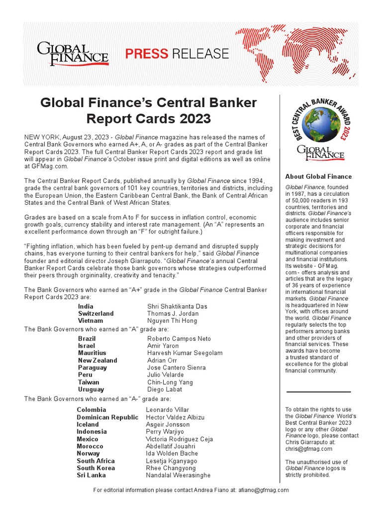 Press Release Central Banker Report Cards | PDF | Central Banks ...