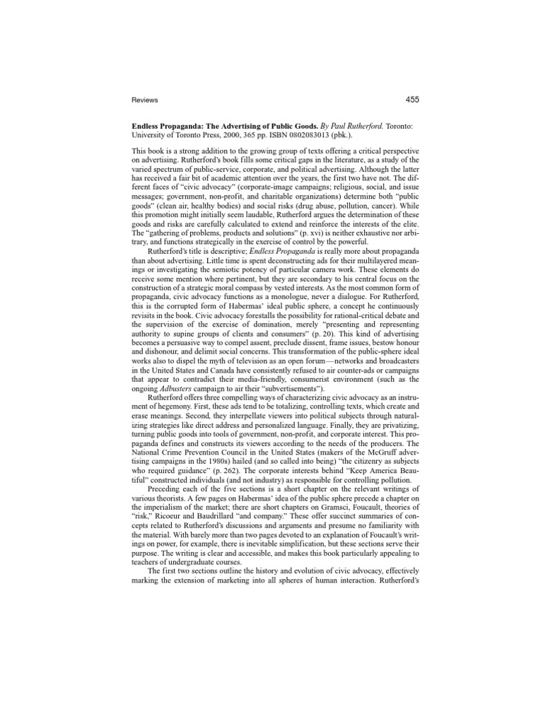 Review of Endless Propaganda. | PDF | Advertising | Public Sphere