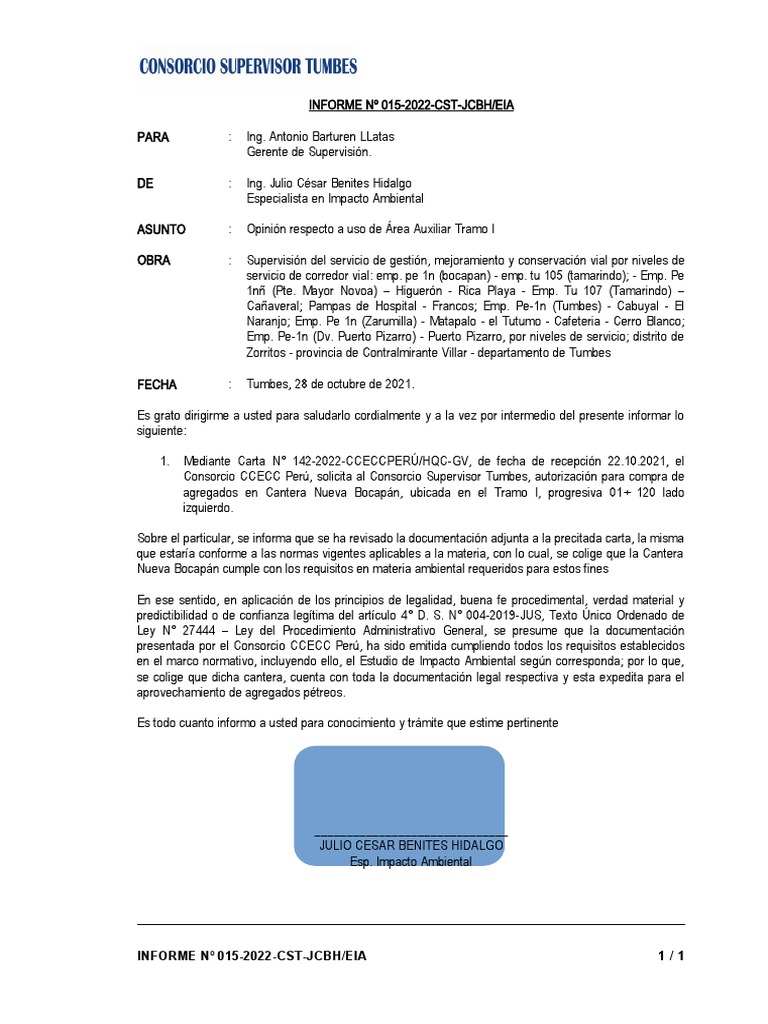 Inf. 15 - Cantera Nueva Bocapan | PDF | Evaluación de impacto ambiental