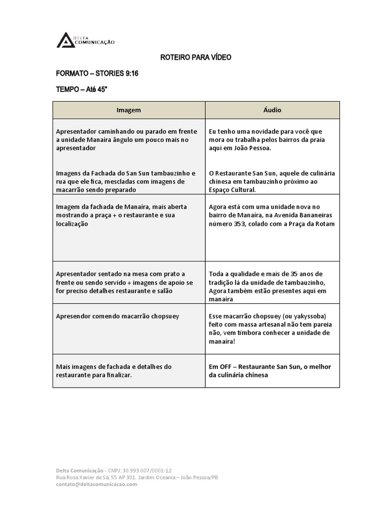 Roteiro VT - Modelo | PDF