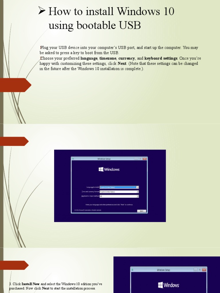 How To Install Window 10 Using Bootable USB. | PDF | Installation ...