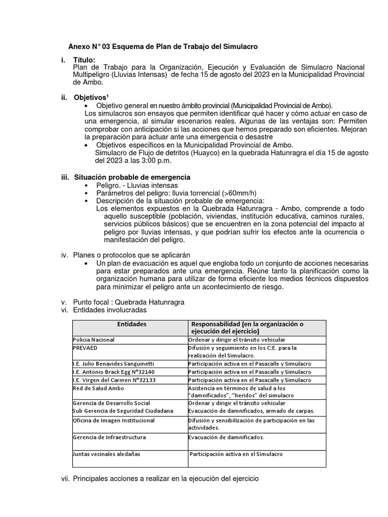 Plan Simulacro 15 de Agosto | PDF | Simulación