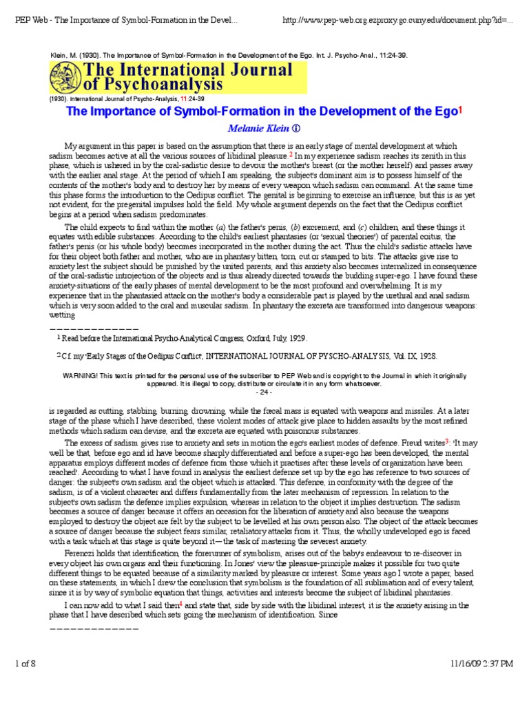 The Importance of Symbol Formation in The Development of The Ego | PDF ...