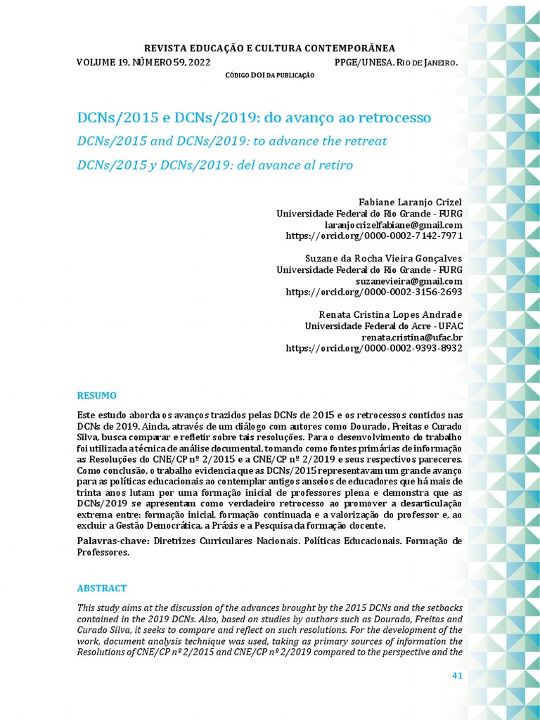 DCNs 2015 vs 2019: Avanços e Retrocessos | PDF | Pedagogia | Ensino ...