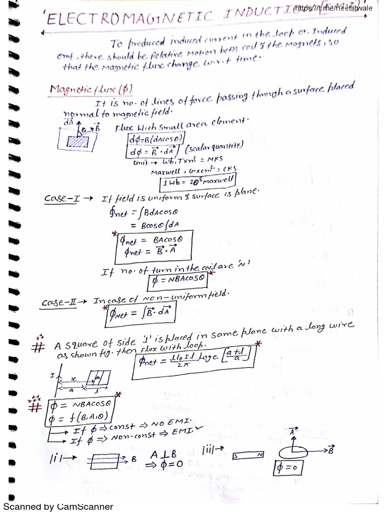 Electro Magnetic Induction Handwritten Notes @coderguru - in | PDF