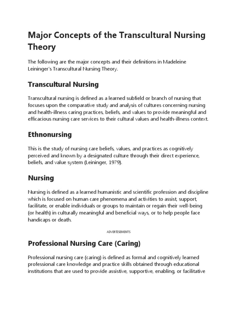Major Concepts of The Transcultural Nursing Theory | PDF | Cognition ...