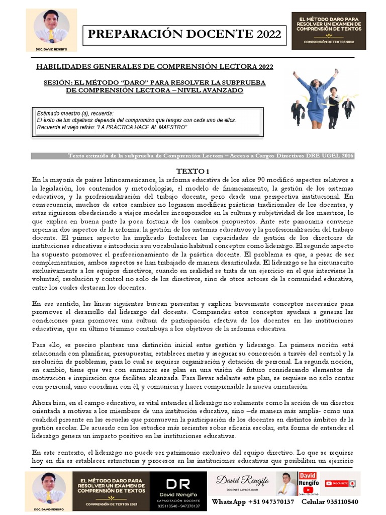 Sesión 1 El Método Daro Para Resolver La Subprueba De Comprensión
