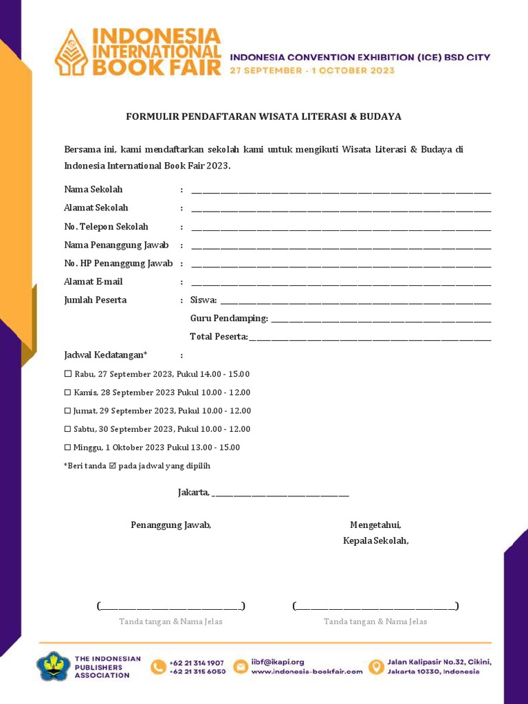 Formulir Wisata Literasi Sekolah | PDF