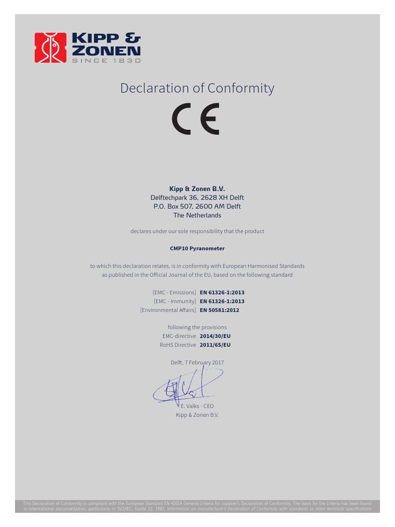 CMP10 Pyranometer EU Compliance Declaration | PDF