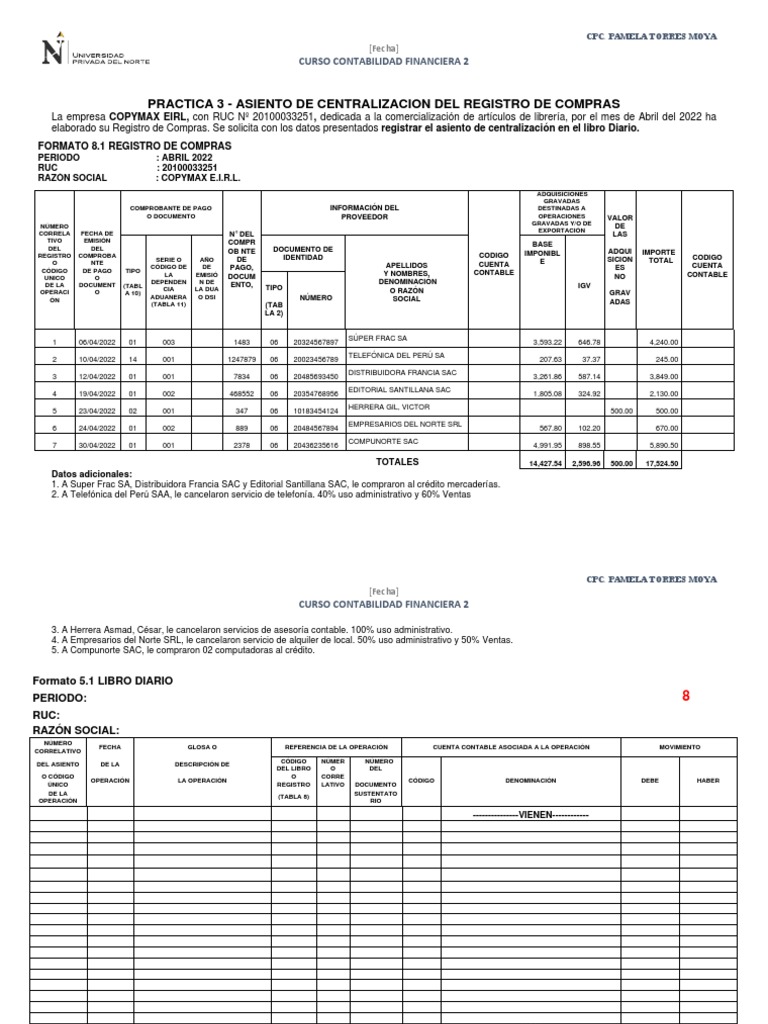 Practica 3 - Registro de Compras Copy Max | PDF | Contabilidad ...
