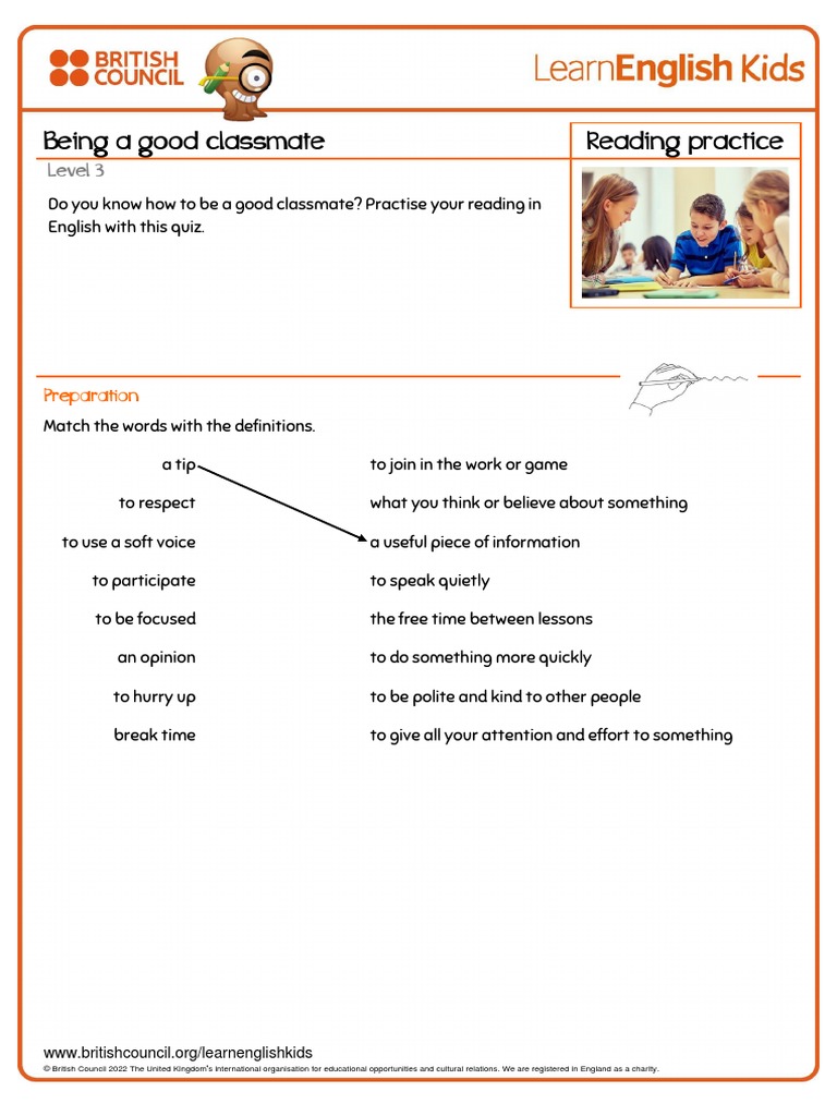 Reading Practice Being A Good Classmate Worksheet | PDF