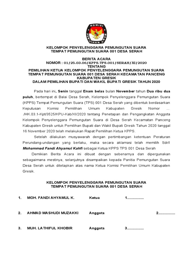01 Ba Pemilihan Ketua KPPS | PDF | Olahraga & Rekreasi