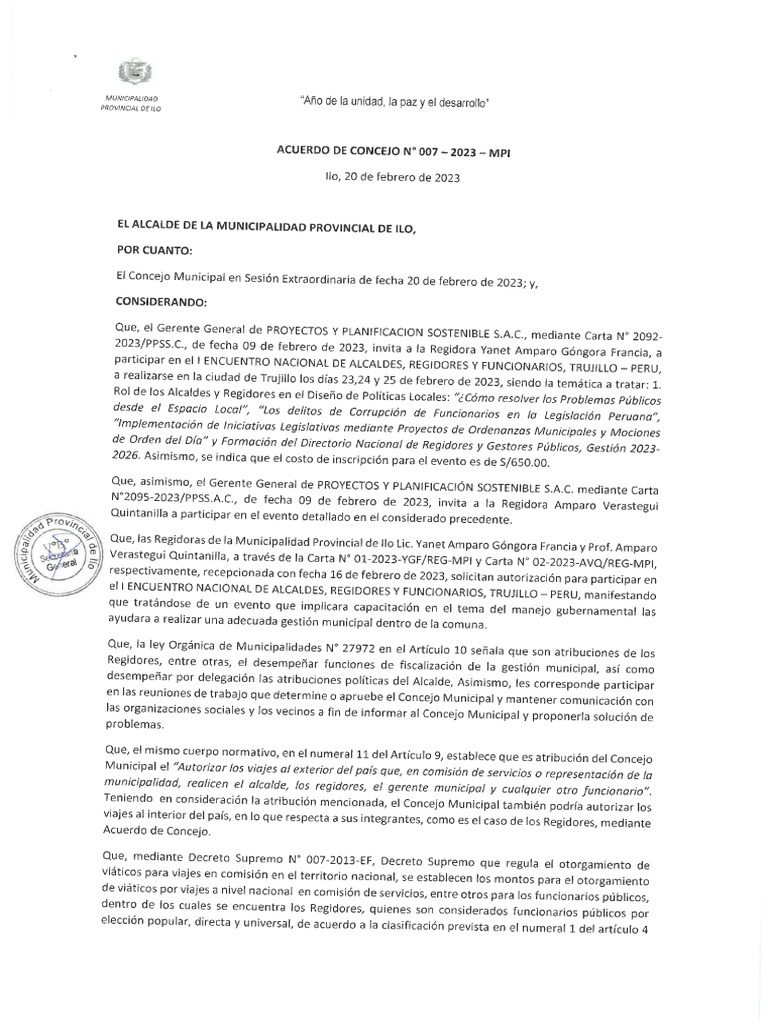Acuerdo - de - Consejo - 007-2023-A-Mpí PDF | PDF Acuerdo - de - Consejo - 007-2023-A-Mpí PDF | PDF