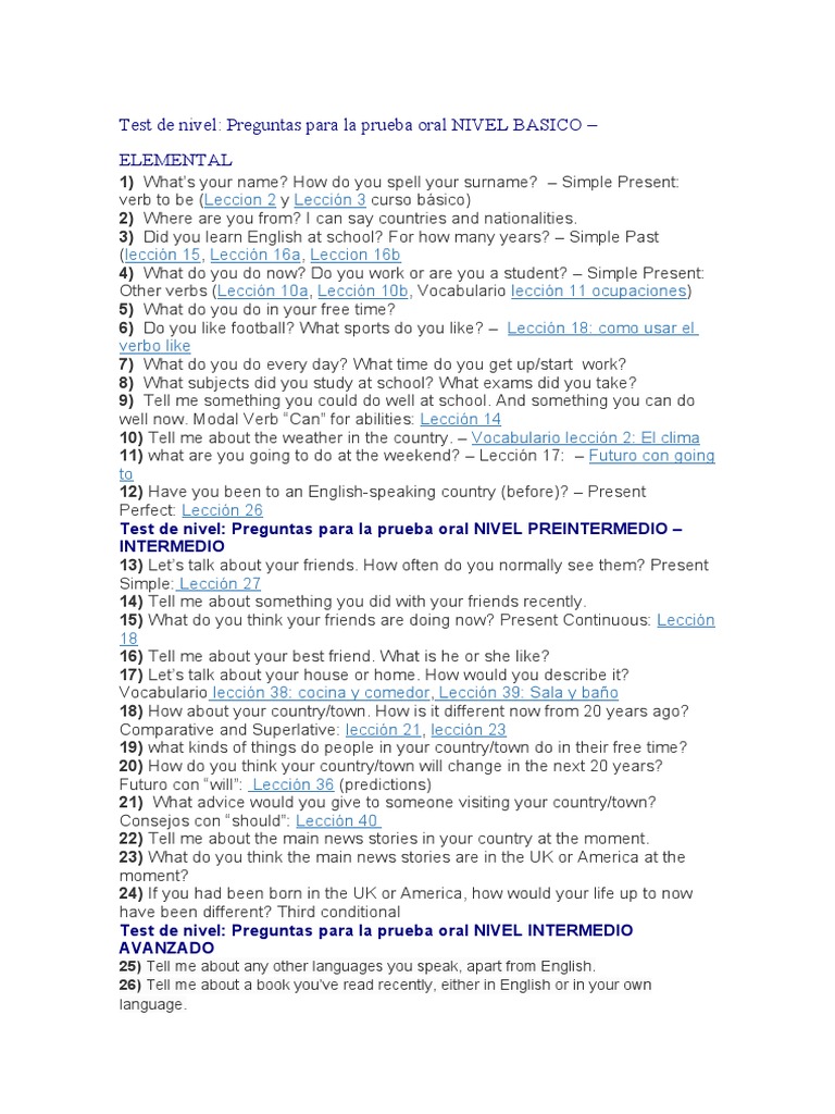English Oral Test Questions Guide | PDF | Human Communication | Linguistics