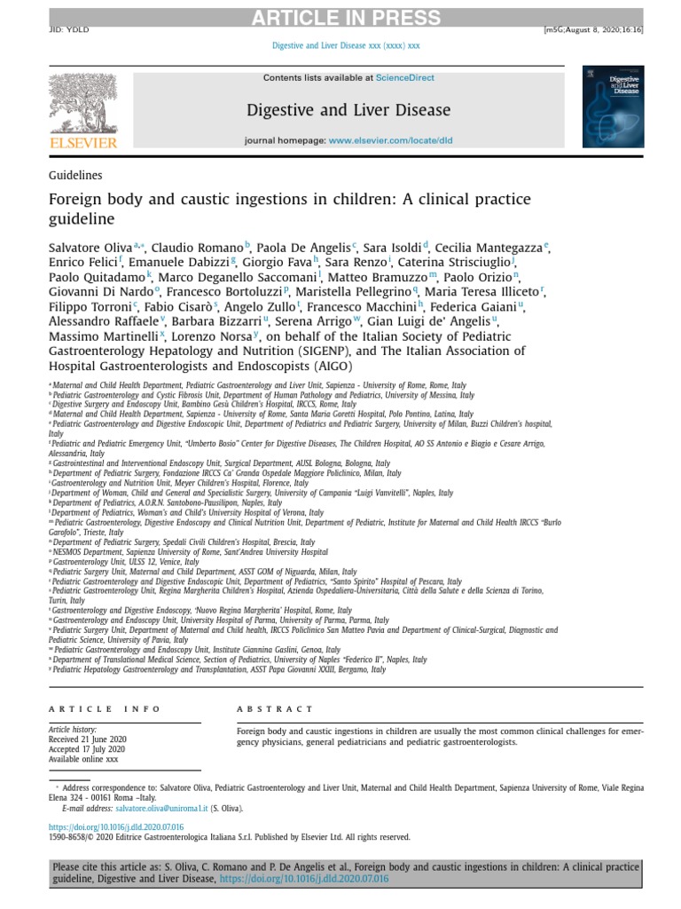 Pediatric Ingestion Guidelines | PDF | Endoscopy | Esophagus