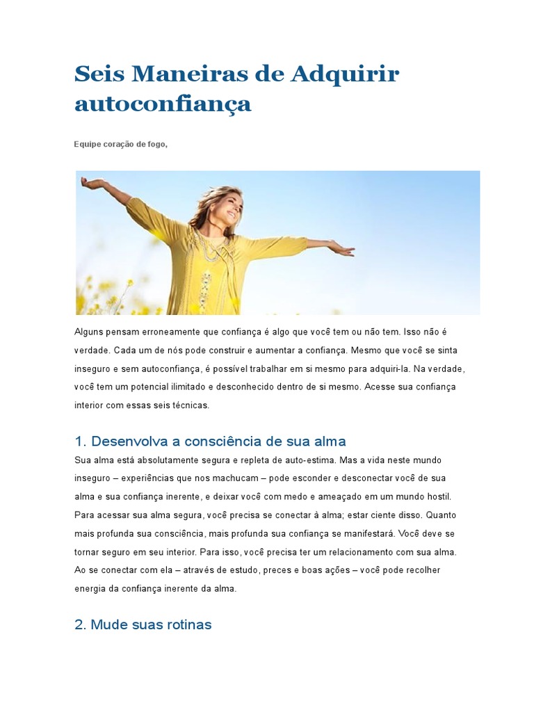 Seis Maneiras de Adquirir Autoconfiança | PDF | Alma | Autoestima