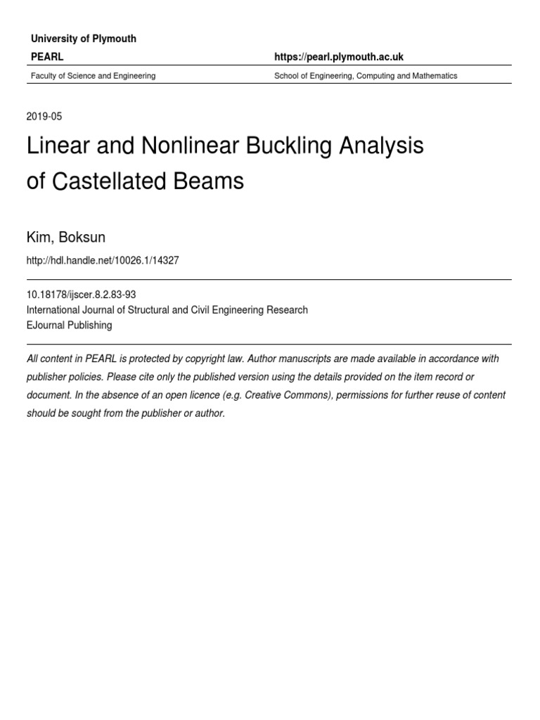 2Linear and Nonlinear Buckling Analysis of Castellated Beams JSCE | PDF ...