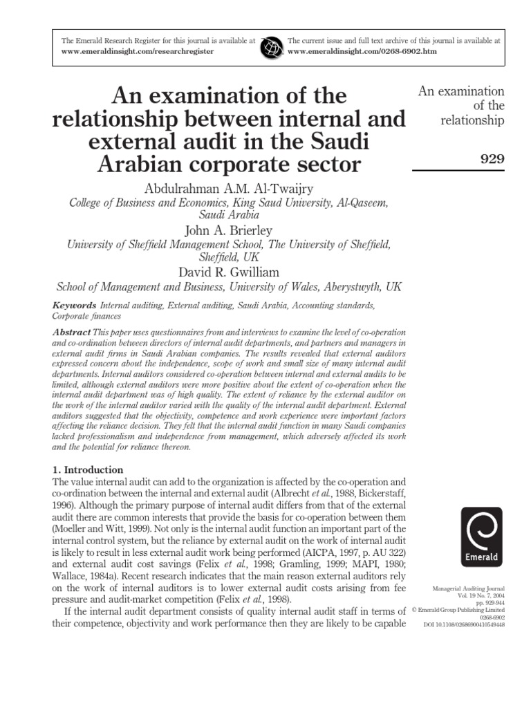 An Examination of The Relationship Between Internal and External Audit ...