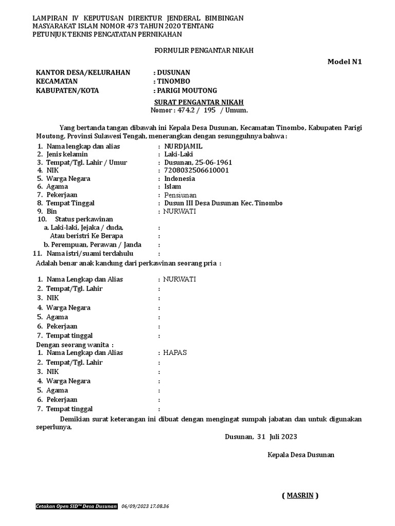 Pengantar Nikah N1-N7 2022 | PDF