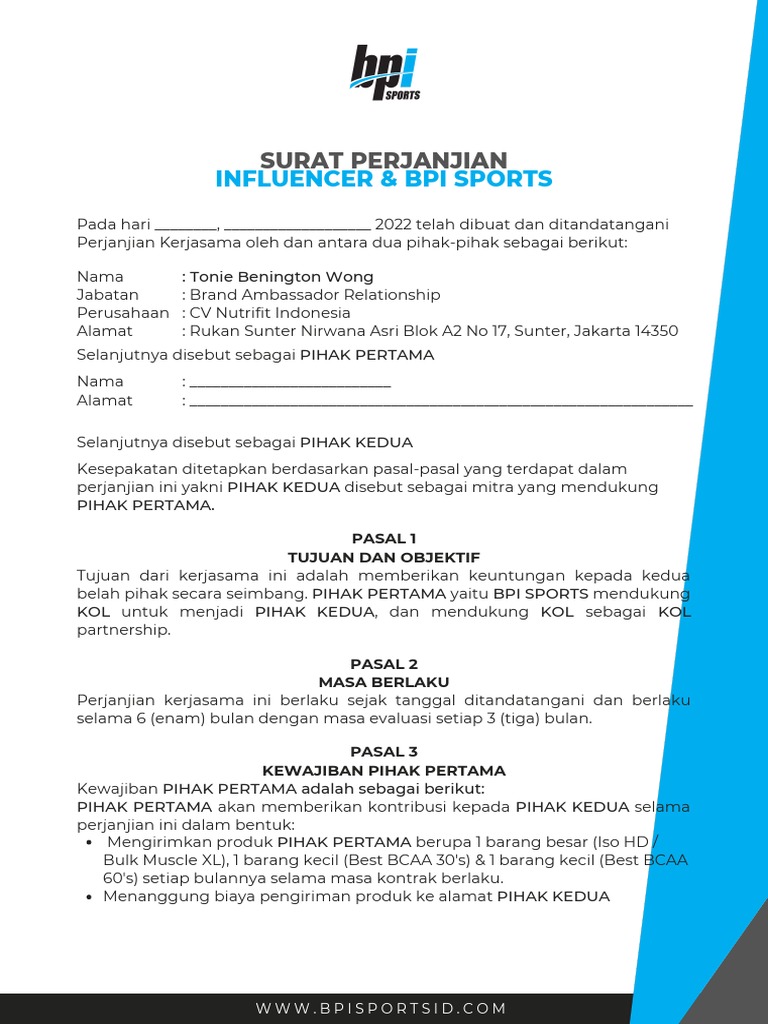(BPI Sports) Surat Perjanjian | PDF