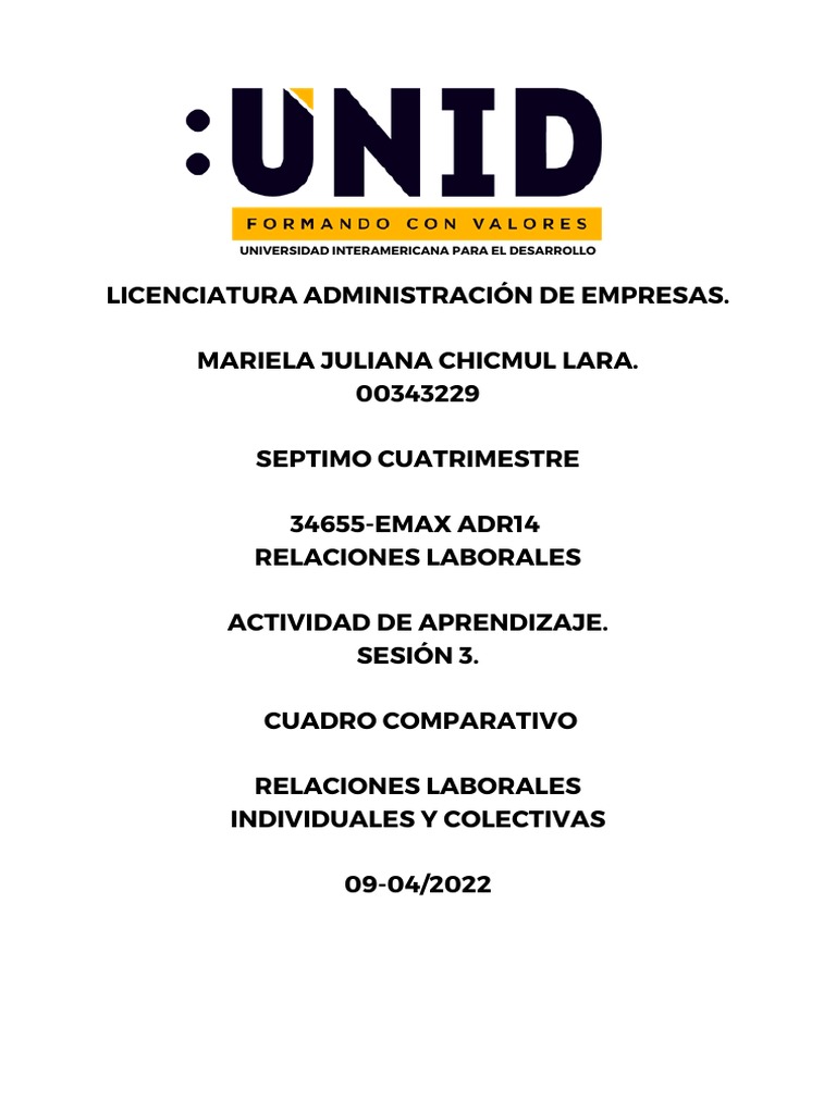 Relaciones Laborales - Cuadro Comparativo Sesión 3 Unid | PDF | Relaciones laborales | Derecho ...