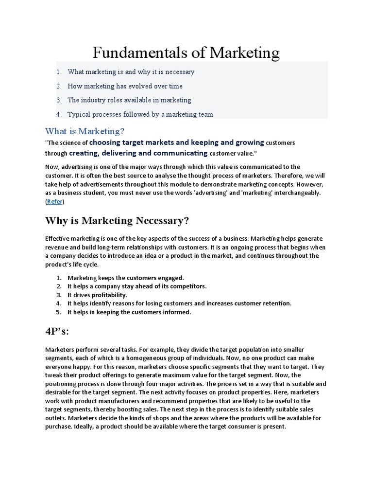 Fundamentals of Marketing | PDF | Marketing | Sales