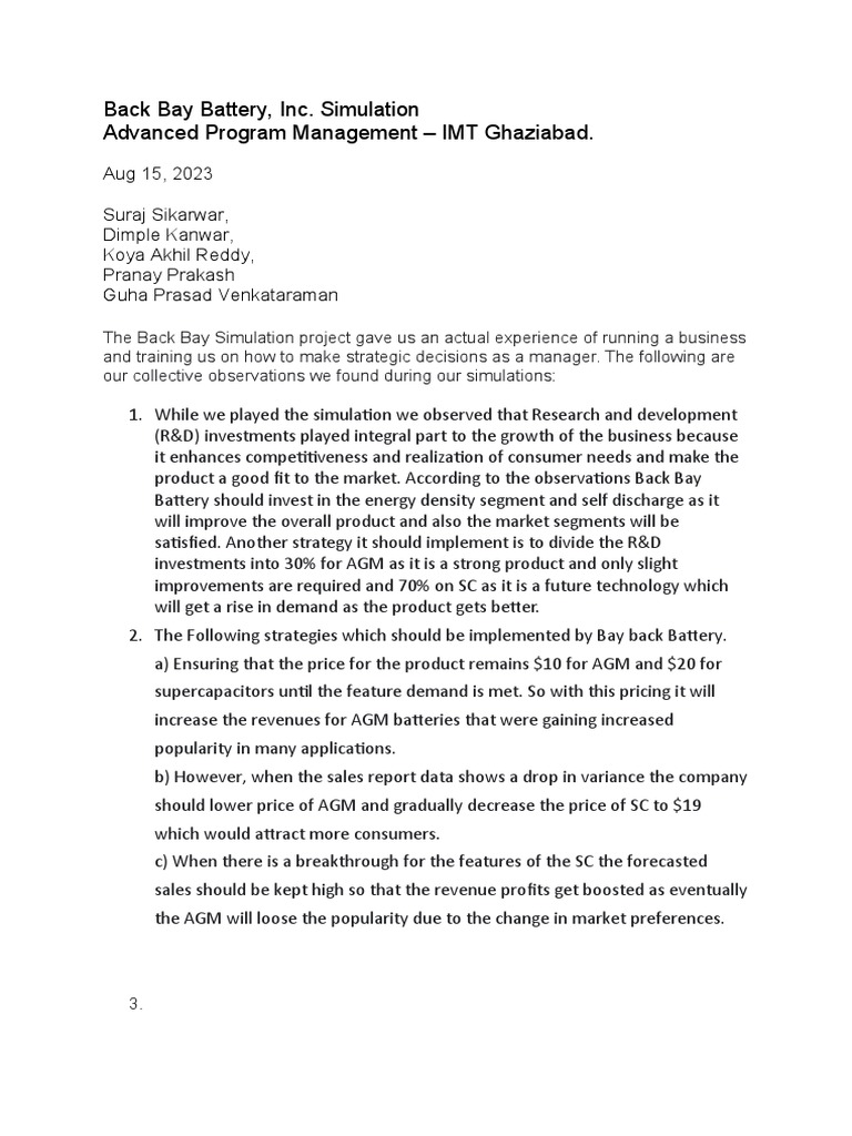 Group25-Back Bay Battery-Report | PDF | Investing | Research And ...