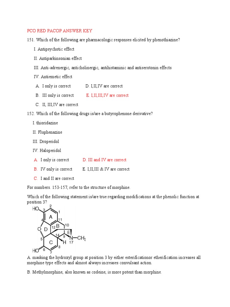 PCO Answer Key-RED PACOP | PDF | Drug Metabolism | Ligand (Biochemistry)