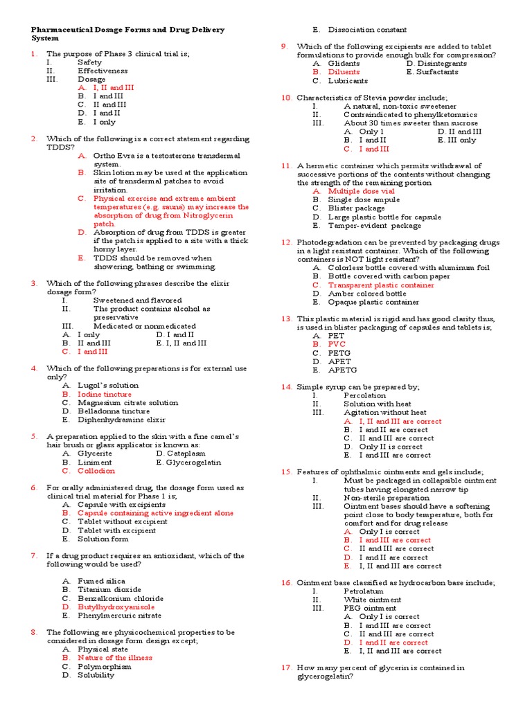 DDS Answer Key-RED PACOP | PDF | Emulsion | Tablet (Pharmacy)