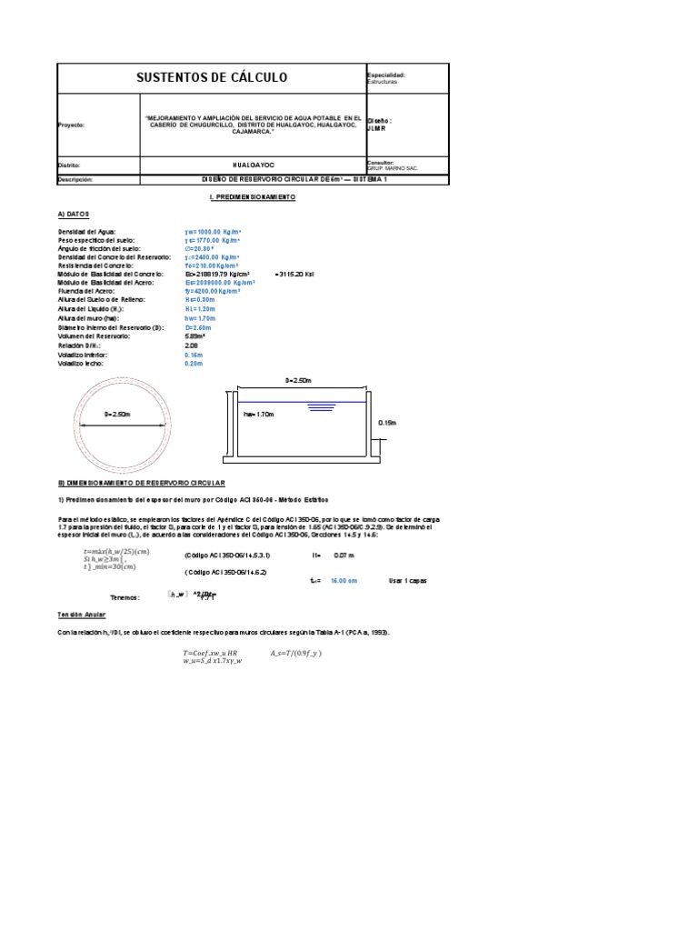 05 DISEÑO DE Reservorio 5m3 SISTEMA 1 | PDF | Hormigón | Ingeniería mecánica