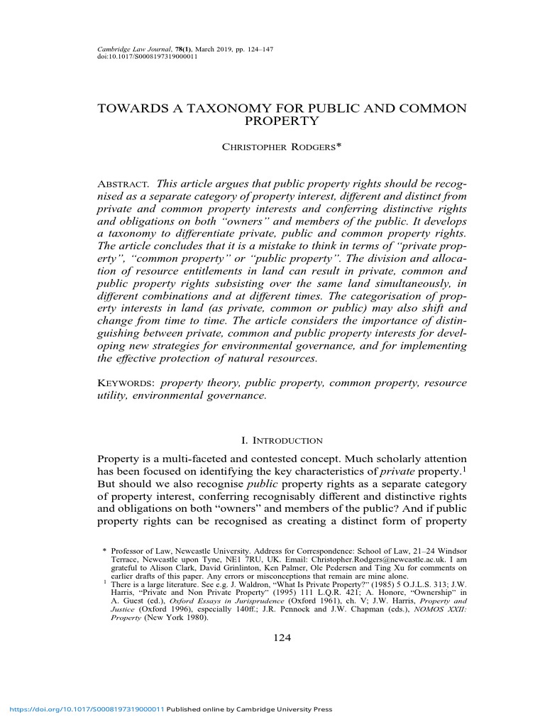 Towards A Taxonomy For Public and Common Property | PDF | Property | Ownership