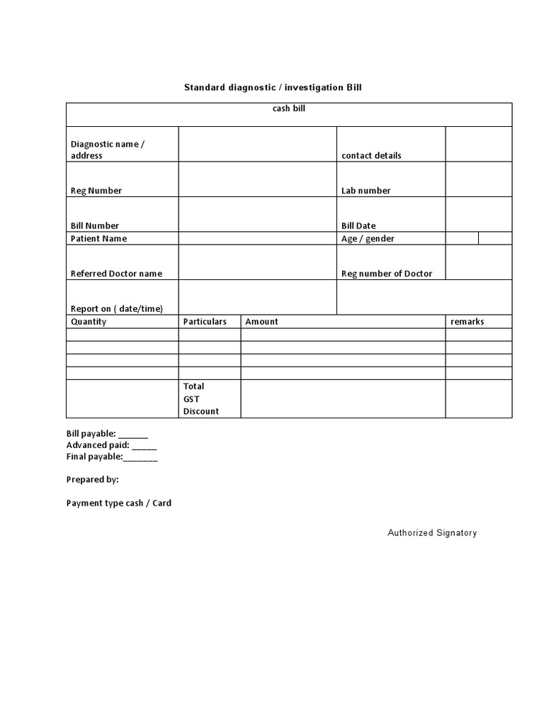 Standard Diagnostic Bill 1 | PDF | Self-Improvement