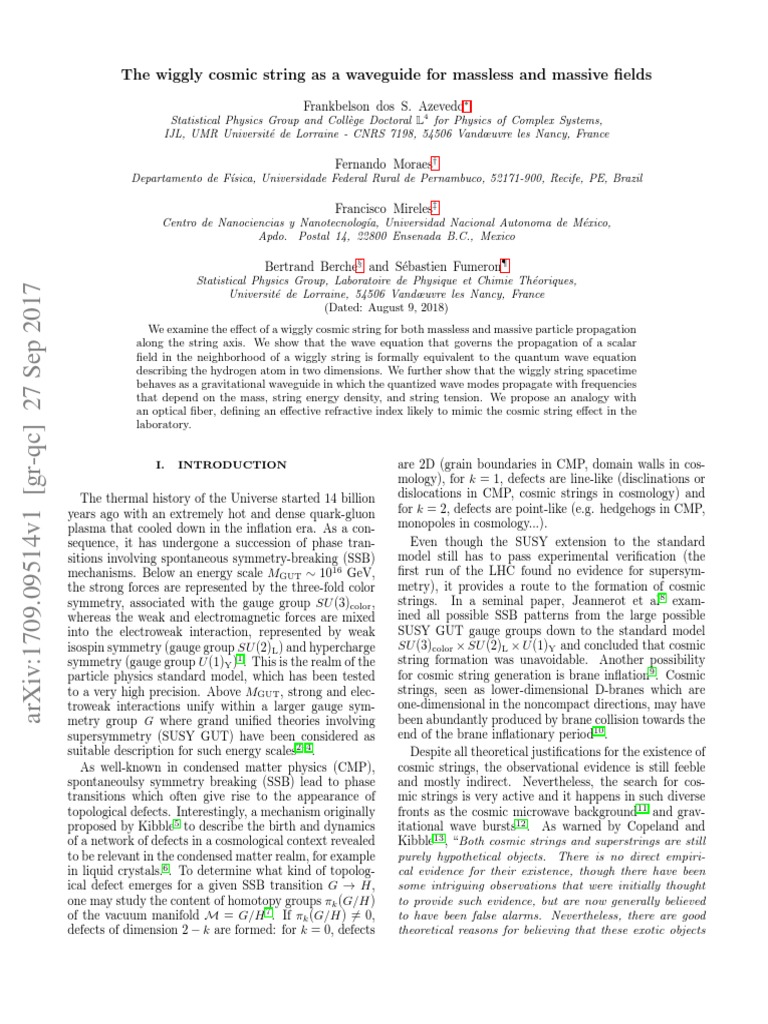 The Wiggly Cosmic String As A Waveguide For Massless and Massive Fields | PDF | String Theory ...