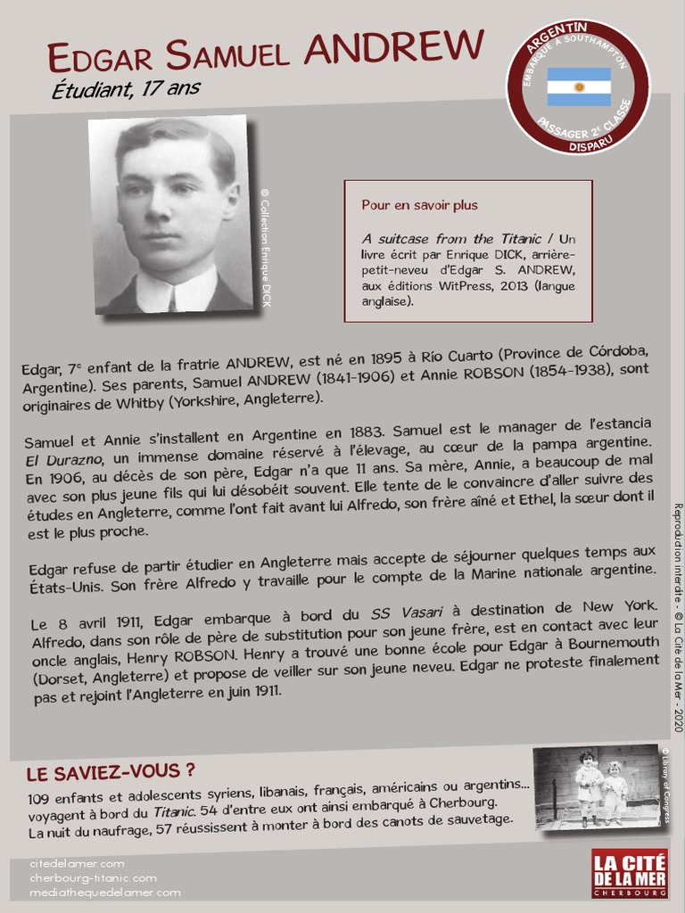 Edgar Samuel Andrew : Passager du Titanic | PDF | RMS Titanic ...