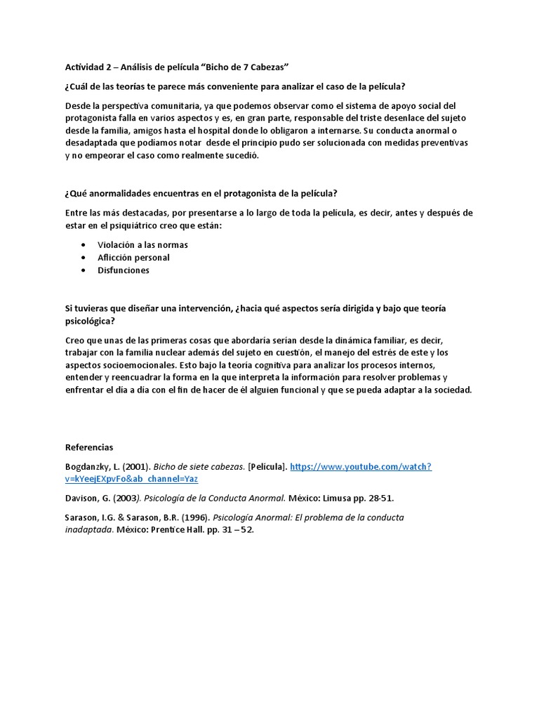 Actividad 2 - Analisis de Pelicula | PDF Actividad 2 - Analisis de Pelicula | PDF