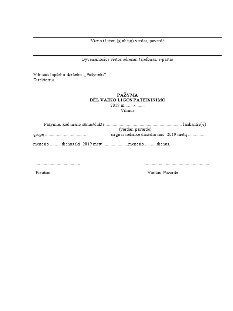 Tevu Rasto Del Ligos Pateisinimo Pavyzdys | PDF