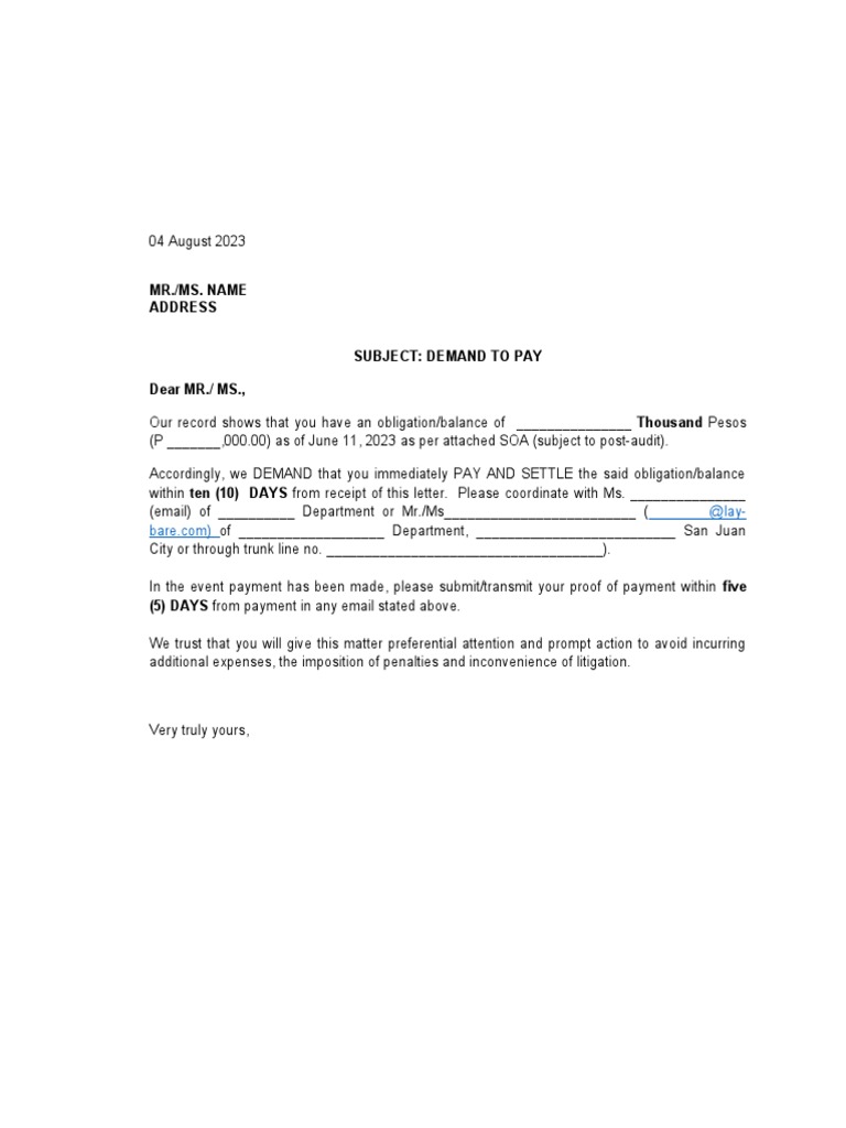 Demand Letter SAMPLE | PDF