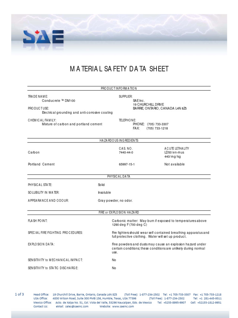 MSDS Conducrete 011711 (COMPONENTES) | PDF | Personal Protective ...