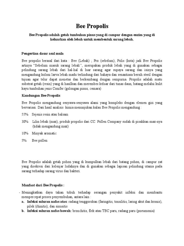 Manfaat dan Kandungan Bee Propolis | PDF