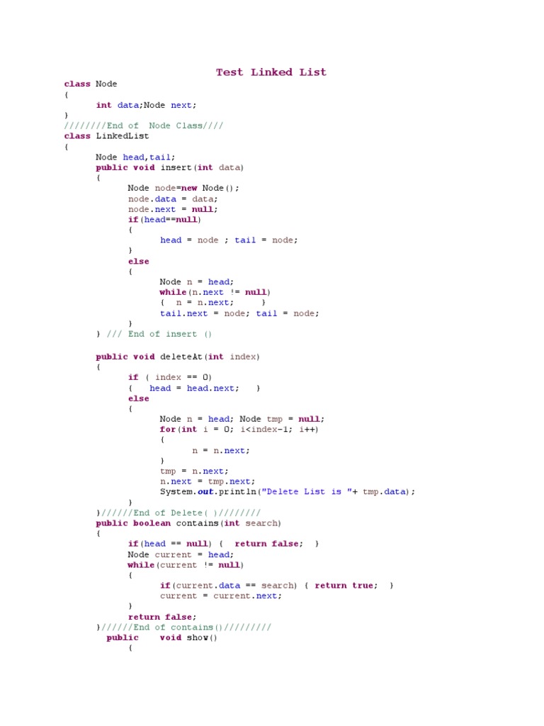 Test Linked List | PDF | Computer Science | Data Test Linked List | PDF | Computer Science | Data