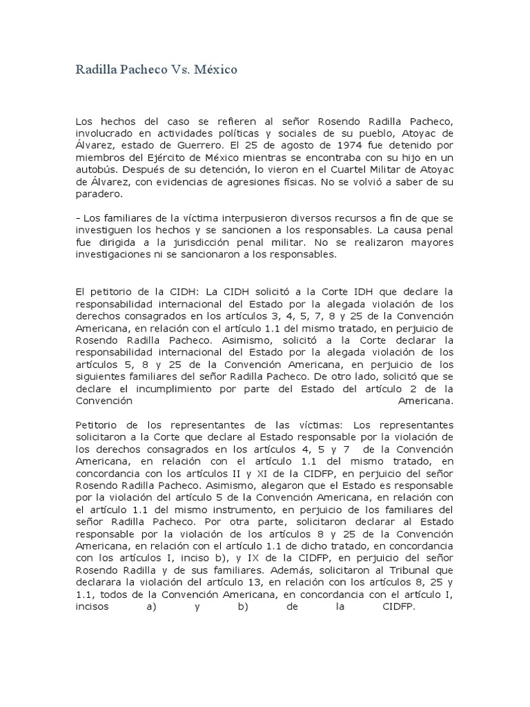 Radilla Pacheco Vs México Tarea de ROSA MARIA PEREZ CHAIRES | PDF ... Radilla Pacheco Vs México Tarea de ROSA MARIA PEREZ CHAIRES | PDF ...