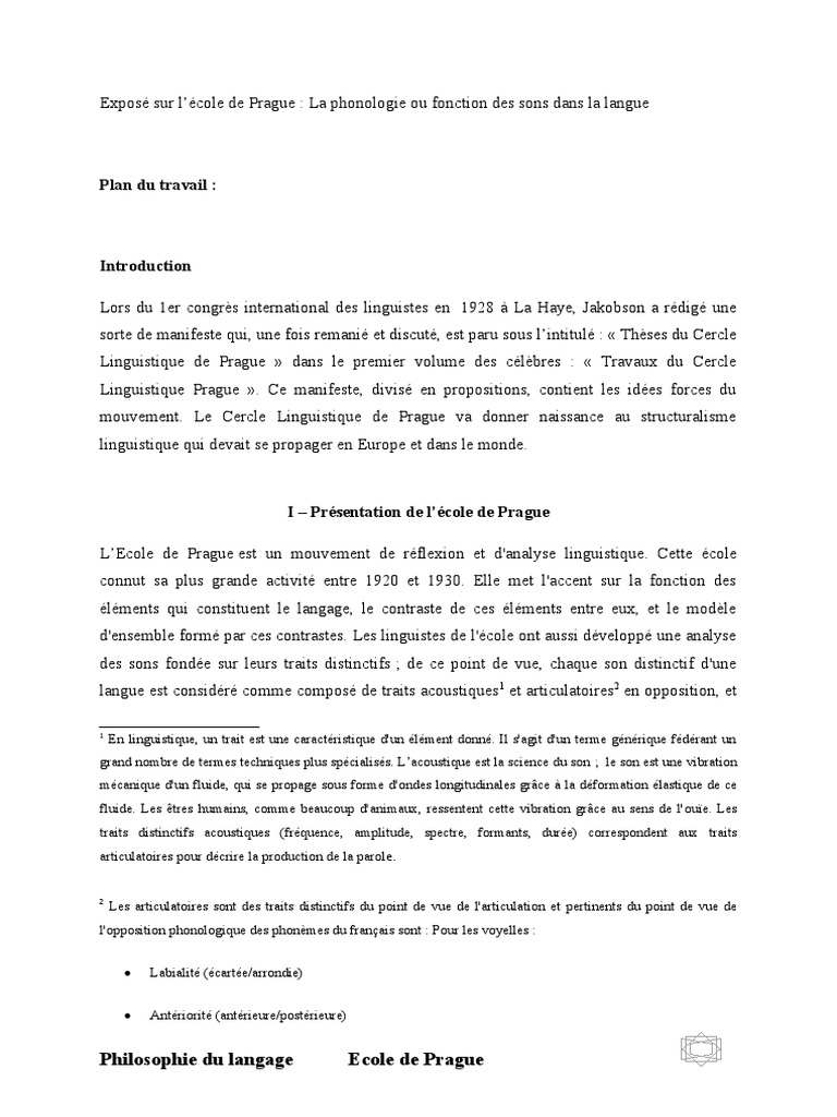 Exposé Sur L'école de Prague | PDF | Linguistique | la communication