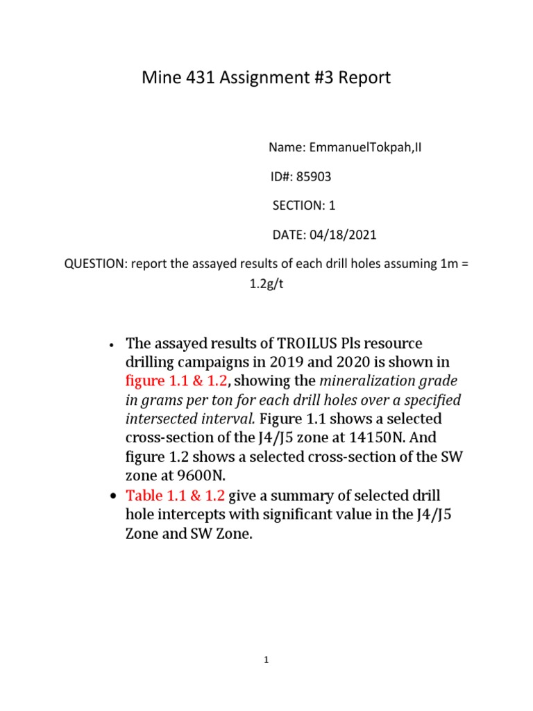 Mine 431 Assignment #3 Report | Download Free PDF | Mining | Minerals