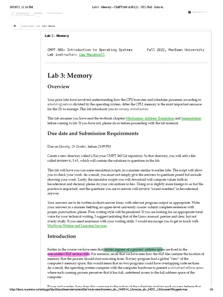 Lab3 - Memory | PDF | Simulation | Kernel (Operating System)
