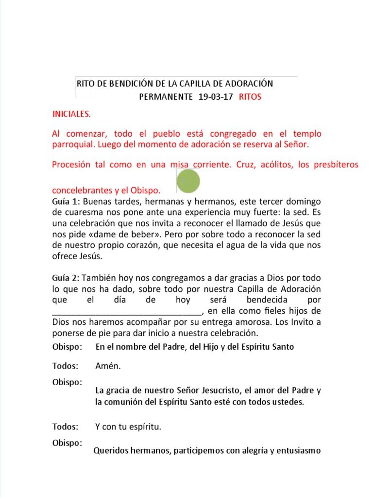 Bendición de la Capilla de Adoración | PDF | eucaristía | Oración