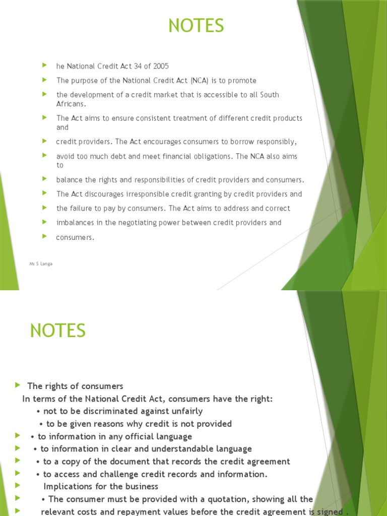 Notes On National Credit Act 34 of 2005 | PDF | Credit | Finance ...