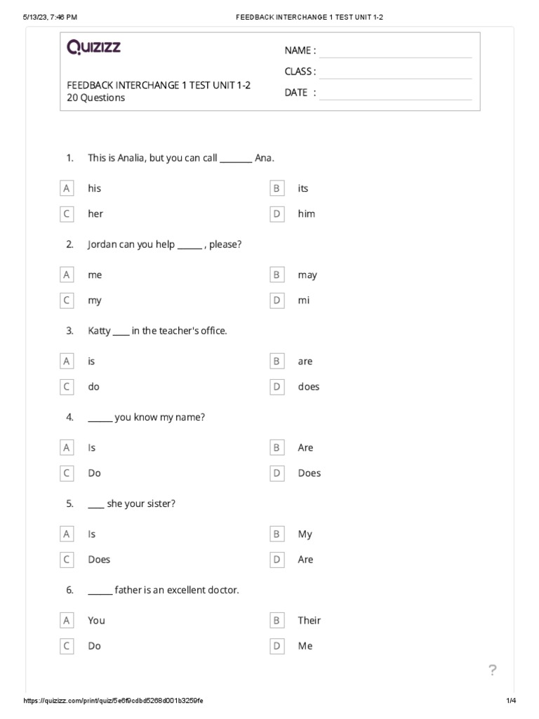 Feedback Interchange 1 Test Unit 1-2 | PDF