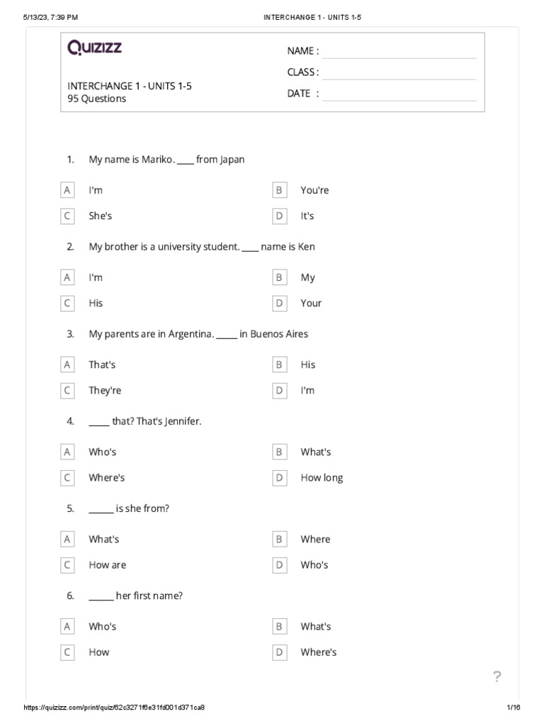 Interchange 1 - Units 1-5 | PDF
